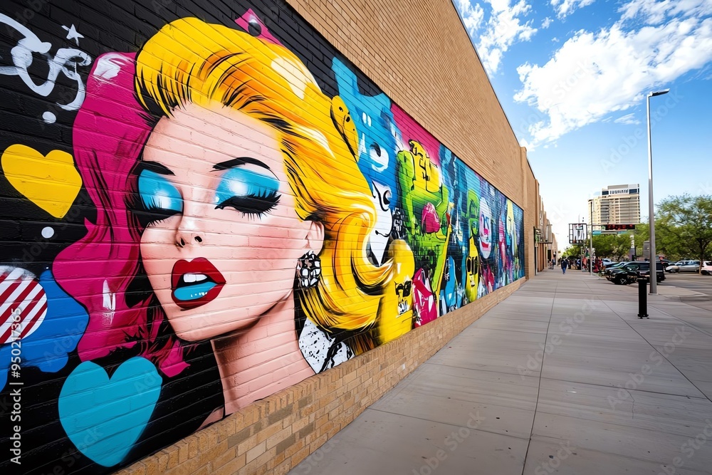 80s style street art with a mix of pop culture icons and graffiti ...