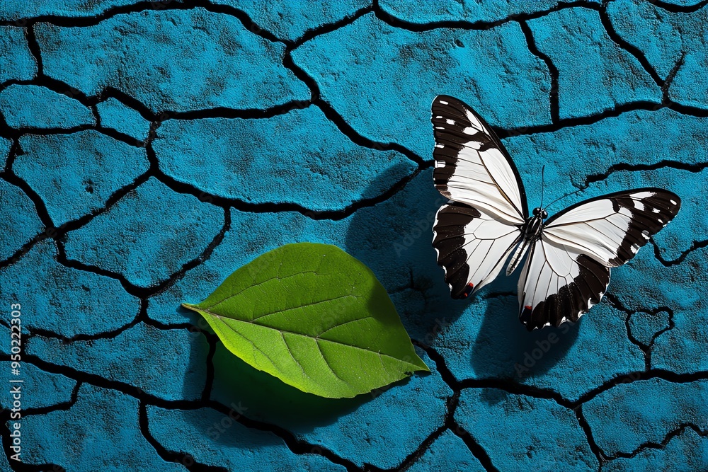 Photo & Art Print Butterfly and its shadow on a leaf, depicted in an ...
