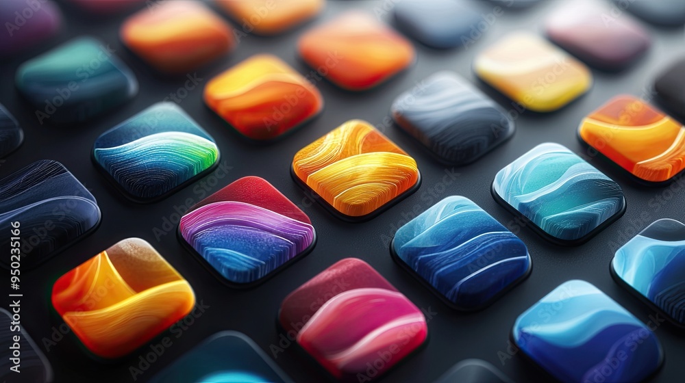 Frosted glass app icons with a textured surface, adding depth and ...