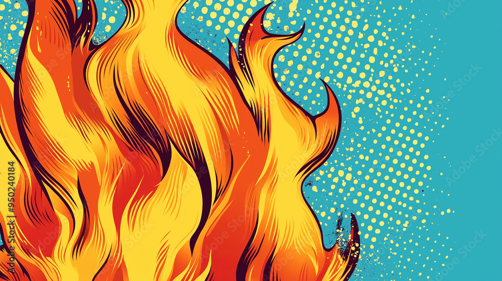 Pop art concept flame shape. Colorful background in pop art retro comic ...