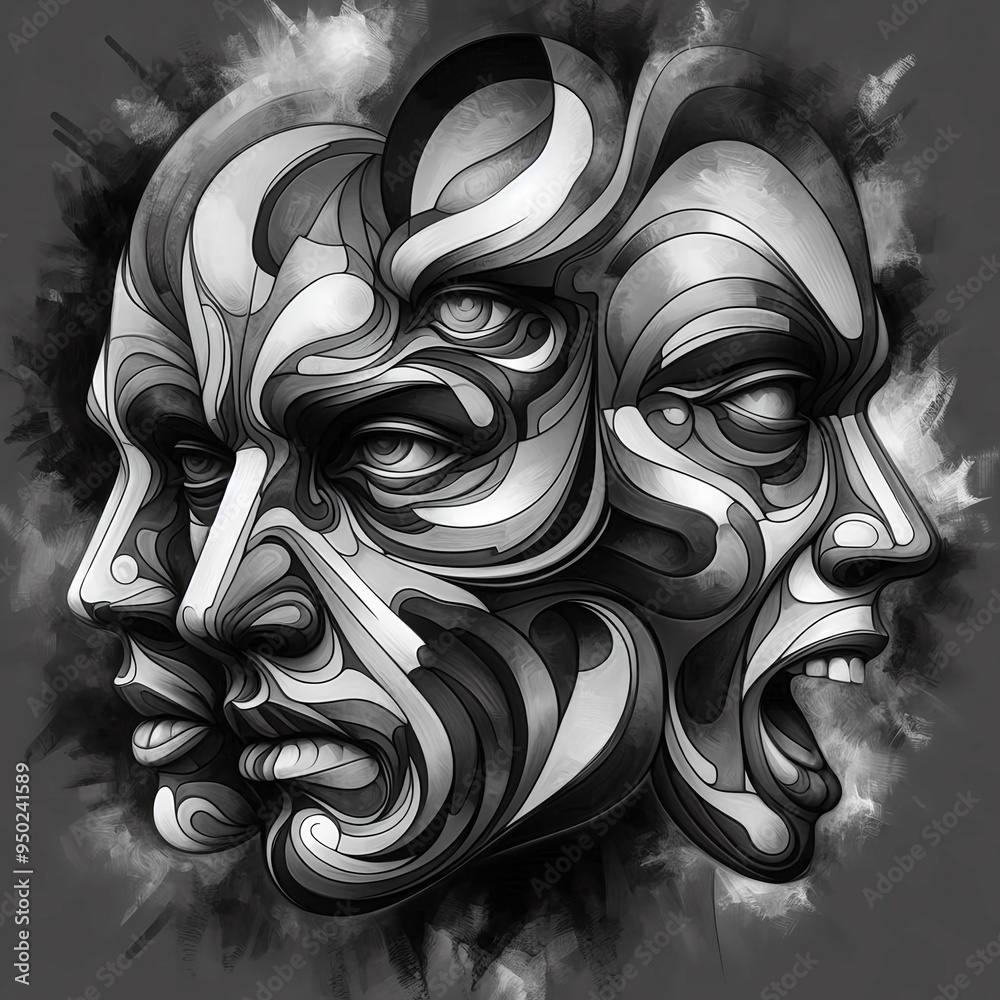 Abstract depiction of a fractured mind under pressure, showcasing ...