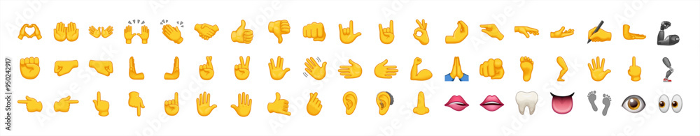 All type of hand emojis, gestures, stickers, emoticons flat ...