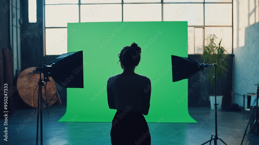 Signboard with green screen, mock-up for advertisement with white ...