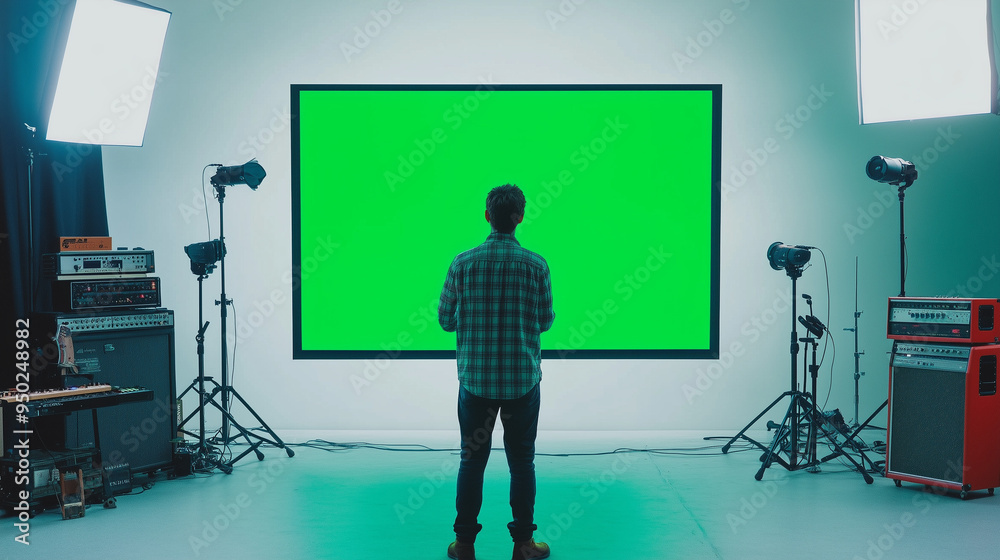 Signboard with green screen, mock-up for advertisement with white ...