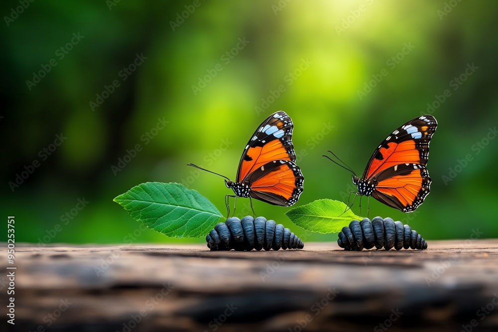 Butterfly undergoing metamorphosis, illustrated with the stages of ...