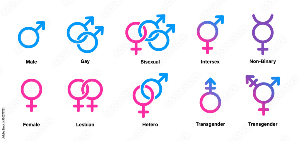 Gender symbols. Gender vector icons. Sex gender. Male, Female, Gay ...