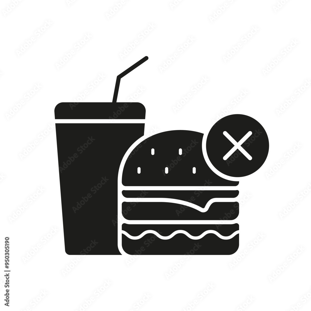 Health Awareness and Diet Restrictions. No Junk Food Silhouette Icon ...