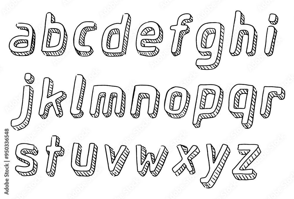 alphabet hand drawn 3D letters isolated on transparent background comic ...