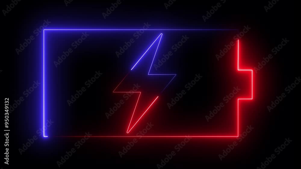 Lightning blinking bolt symbol Neon glowing battery charging icon. Neon ...