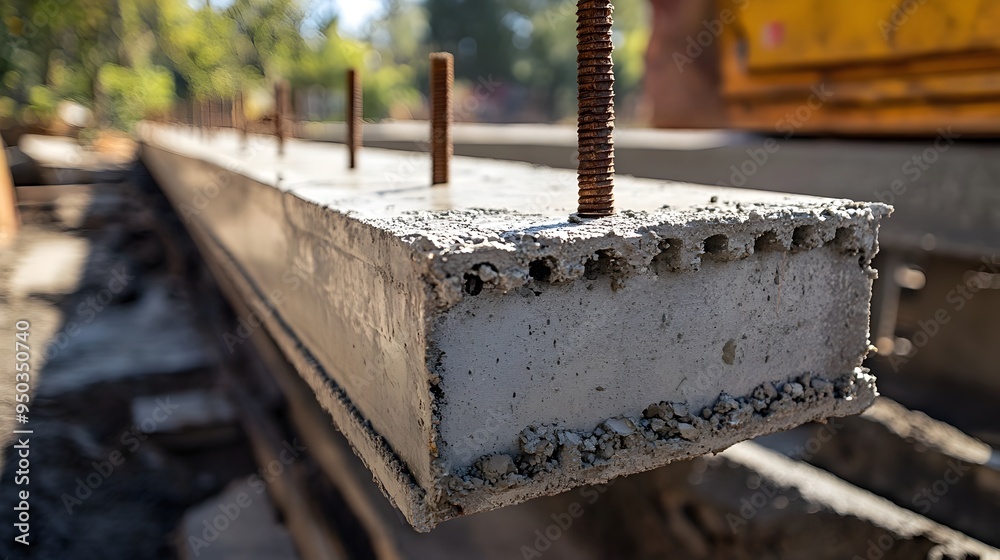 Reinforced concrete beams with exposed rebar ends ready for the next ...