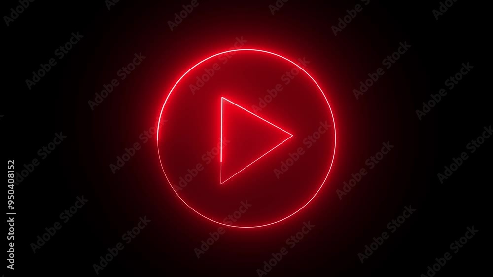 play button on black background. Start button. Neon glowing play button ...