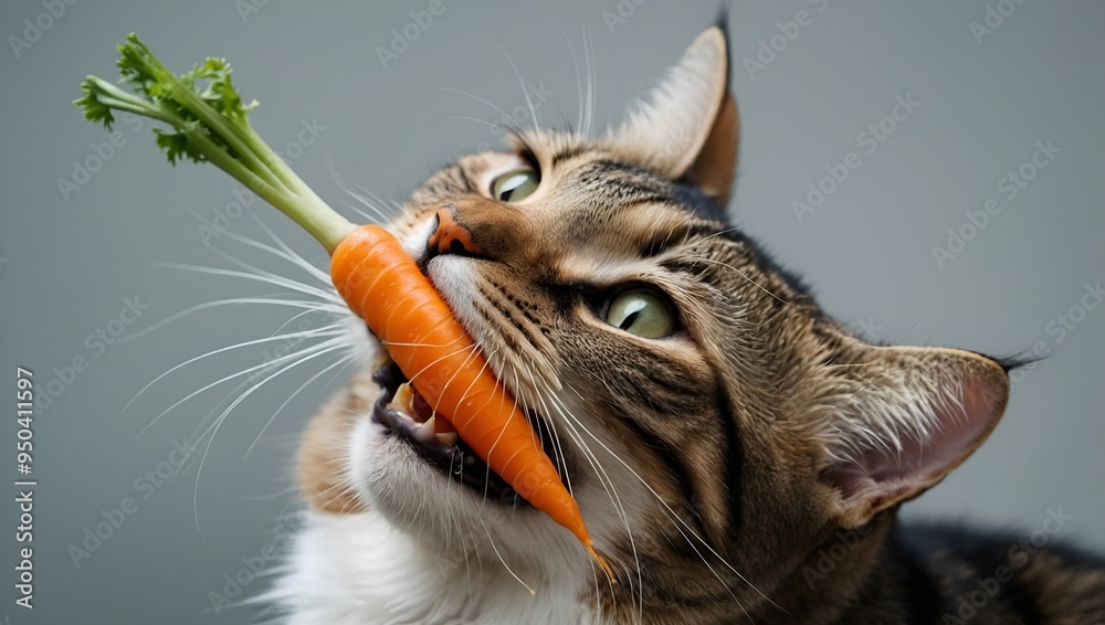 Whimsical Cat Munching on a Fresh and Crunchy Carrot. A whimsical cat ...