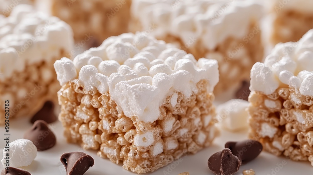 Delicious Rice Krispies Treats Close-Up with Marshmallow, Cereal, and ...