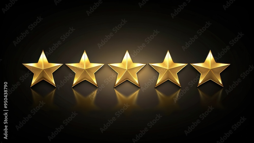 Quality rating concept with five golden stars on black background ...