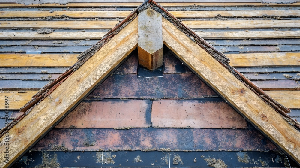 ภาพประกอบสต็อก An image showing the partially completed roof of a ...