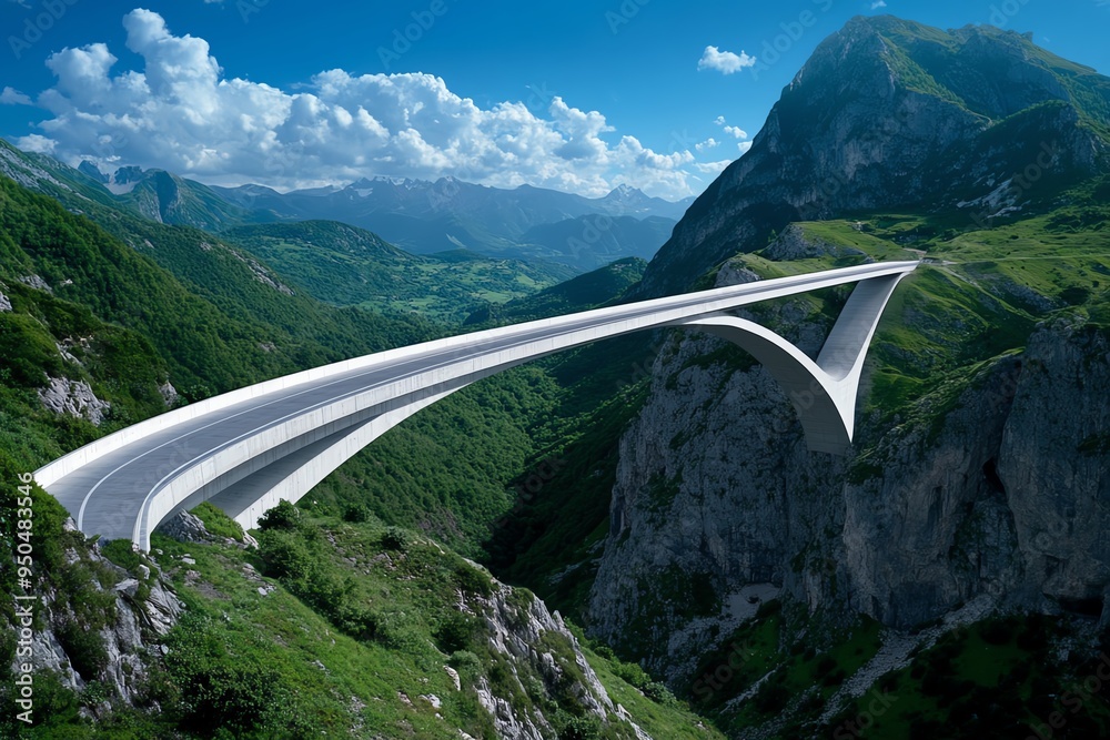 Bridge Large, Concrete, and Mountain visualized in a remote mountain ...