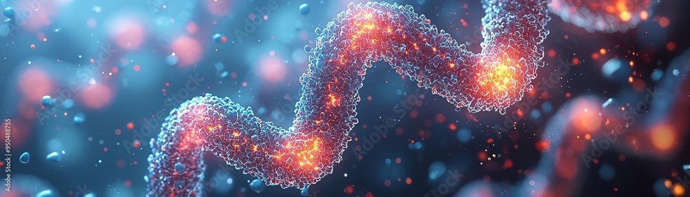 A close-up depiction of a digital model showing RNA mutations that lead ...
