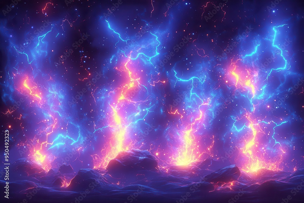 Cartoon Lightning Animation Frames In Electric Blue Glowing Thunderbolts With Dynamic Motion