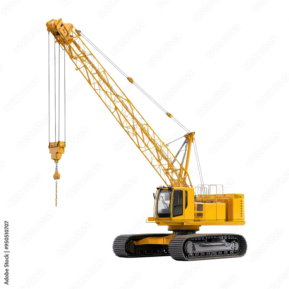 Heavy construction crane with extended boom, designed for lifting and ...
