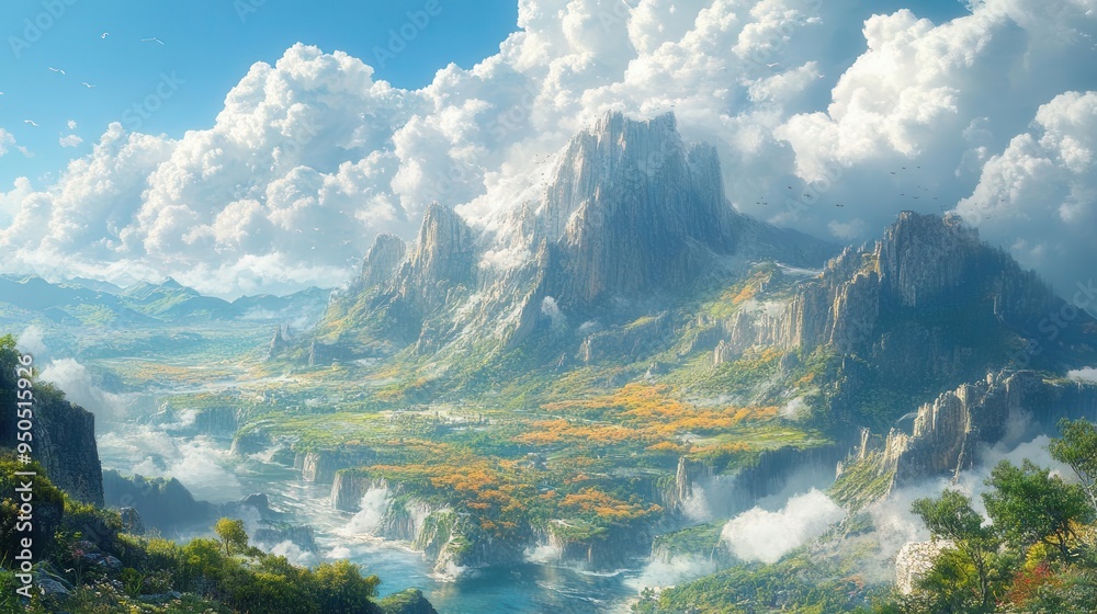 fantasy game landscape art breathtaking vista with impossible floating ...