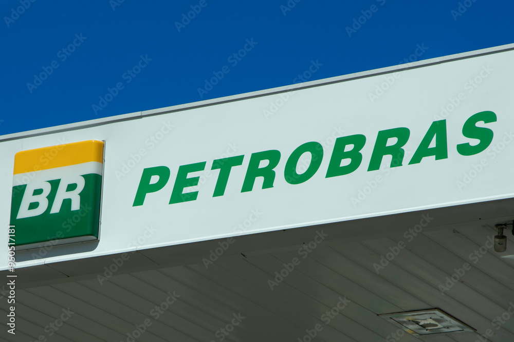 Petrobras logo on the gas station facade of the brazilian oil company ...