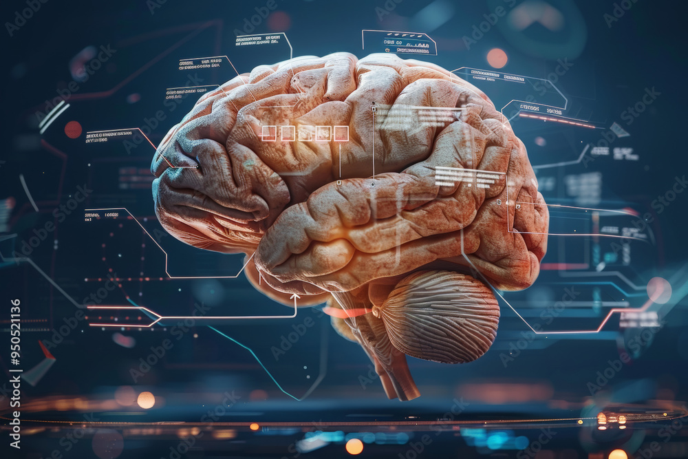 A brain image, in high resolution, highlighting the lymbic system ...