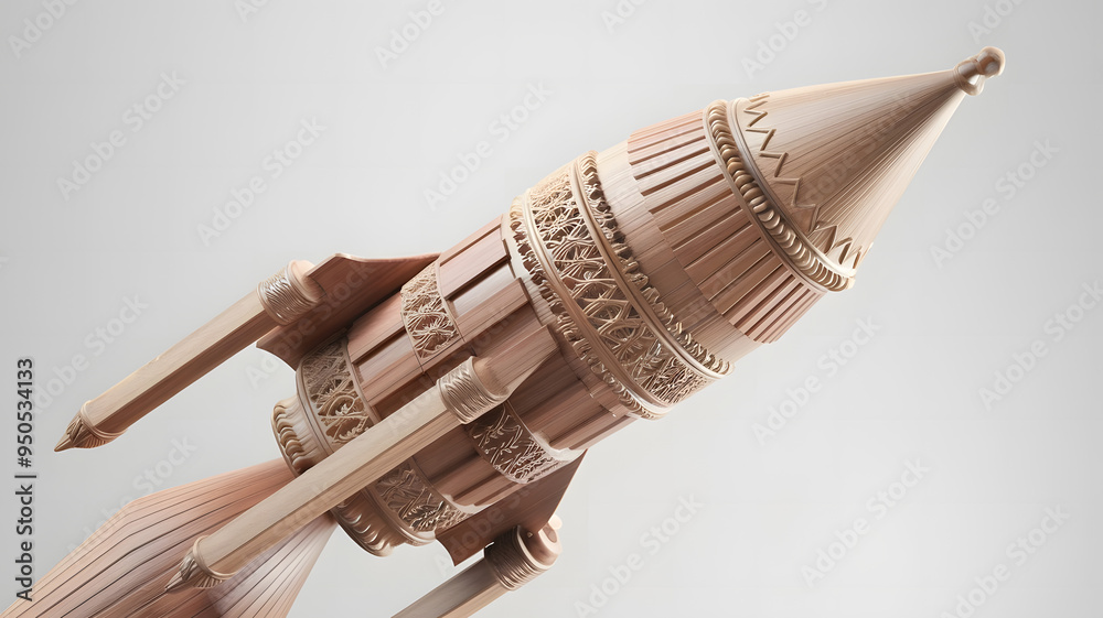 Professionally crafted 3D wooden model of Rocket, with white background ...