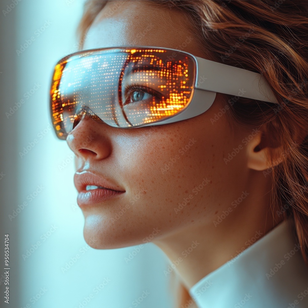 Future Vision: A young woman gazes into the future, wearing futuristic ...