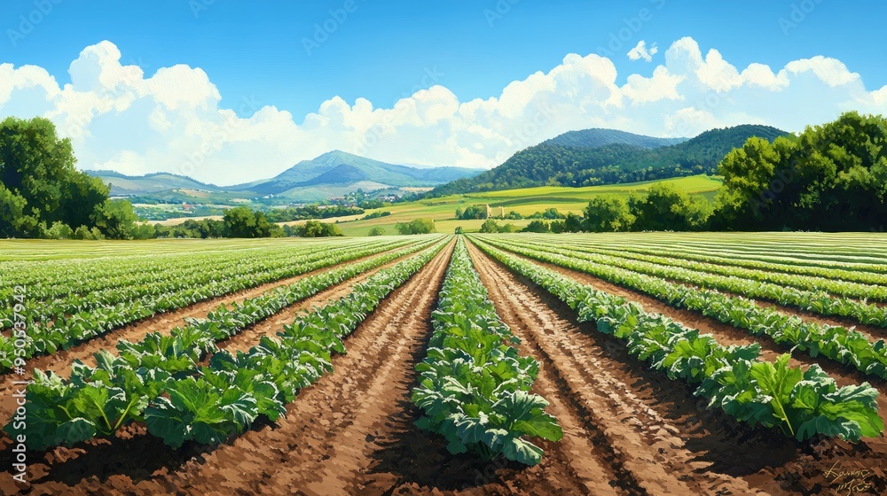 Beautiful vegetable fields in different moments, with a realistic ...