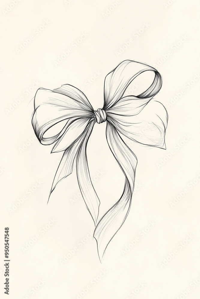 Design a minimalistic tattoo sketch of a bow, with smooth, flowing ...