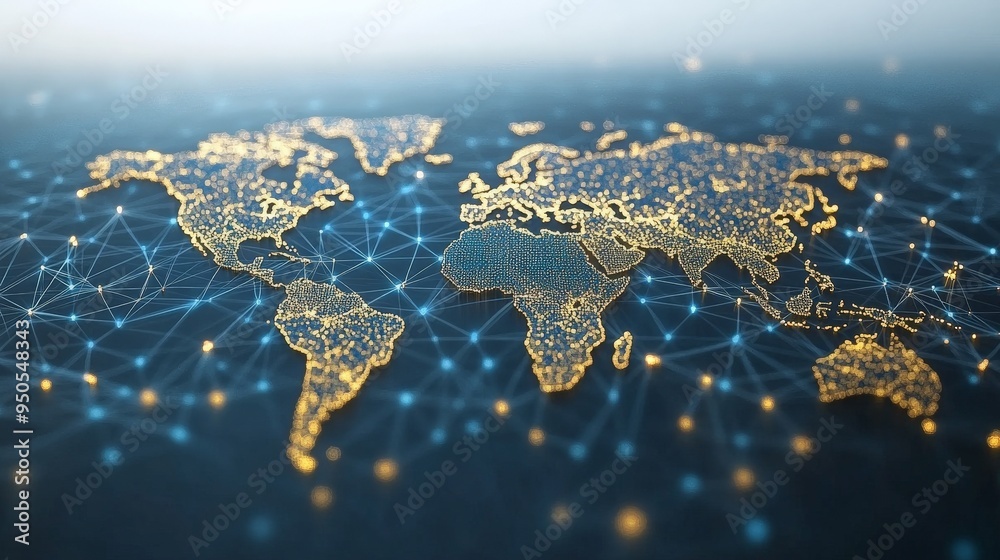 Global Network: A captivating illustration depicting the world map with interconnected lines ...