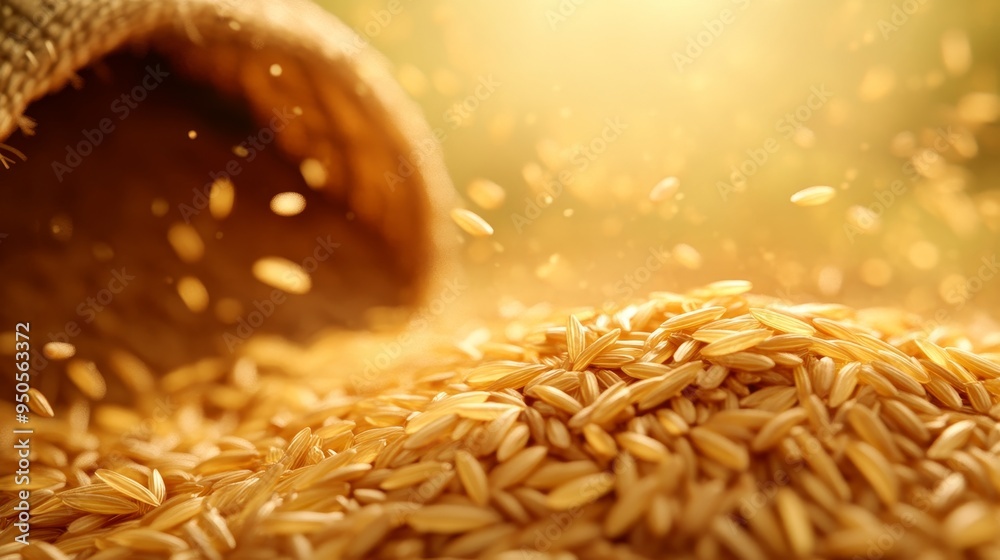 A close-up image of organic brown rice grains. The texture of the rice ...