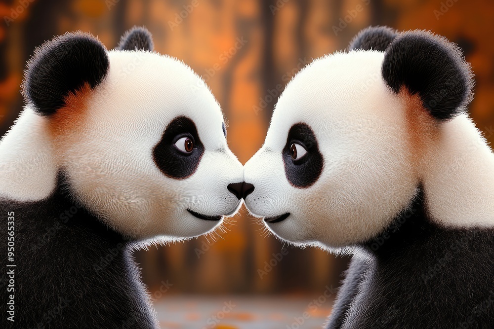 Adorable giant pandas sharing a tender moment in a serene setting ...
