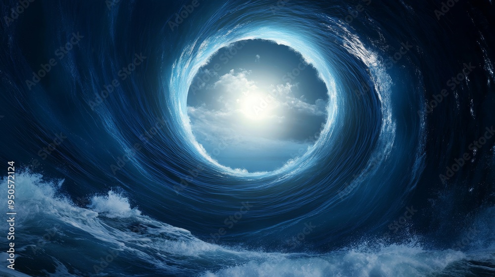 A mesmerizing spiral of ocean waves creates a circular portal ...