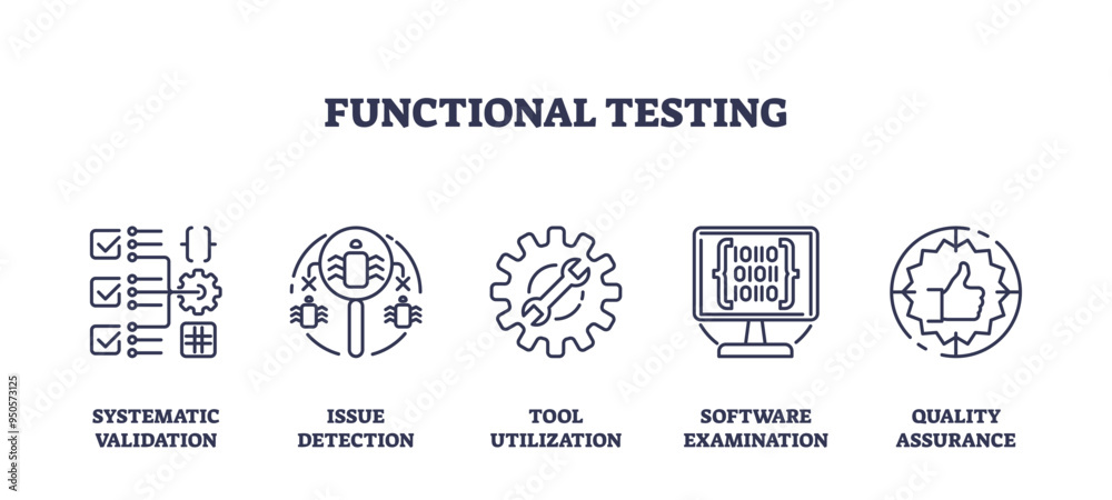 Functional testing and software bug detection outline icons collection ... Functional testing and software bug detection outline icons collection ...