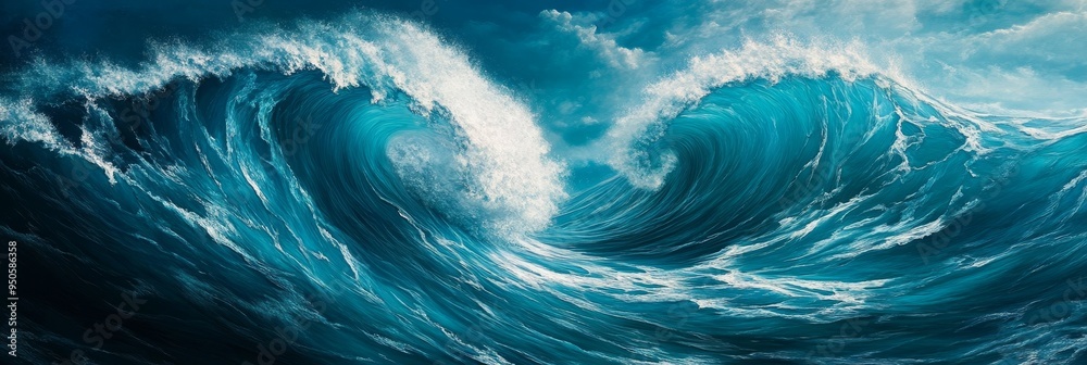 Two large ocean waves crash together, creating a mesmerizing swirl of ...