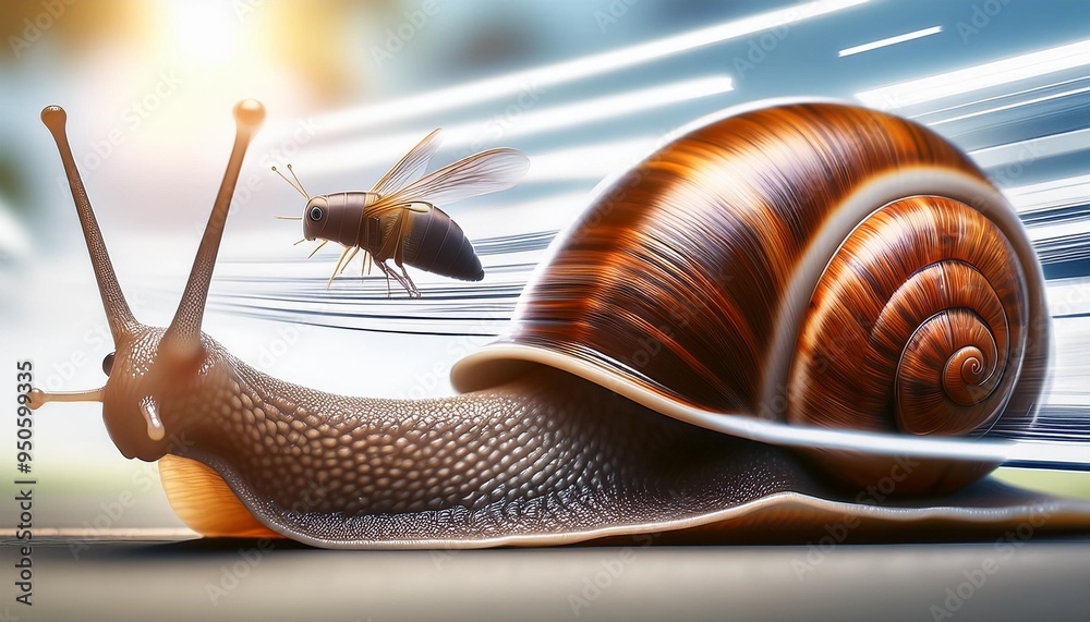 cartoon inspired visual of a snail competing in a race against faster ...