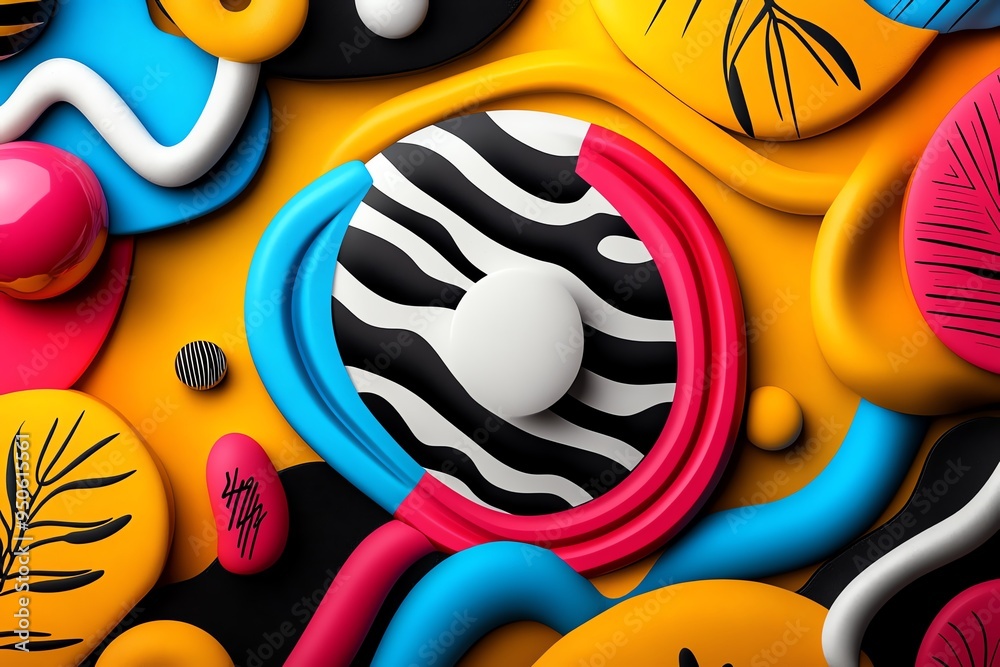 80s style mixtape cover with bold, colorful graphics, illustrated in a ...