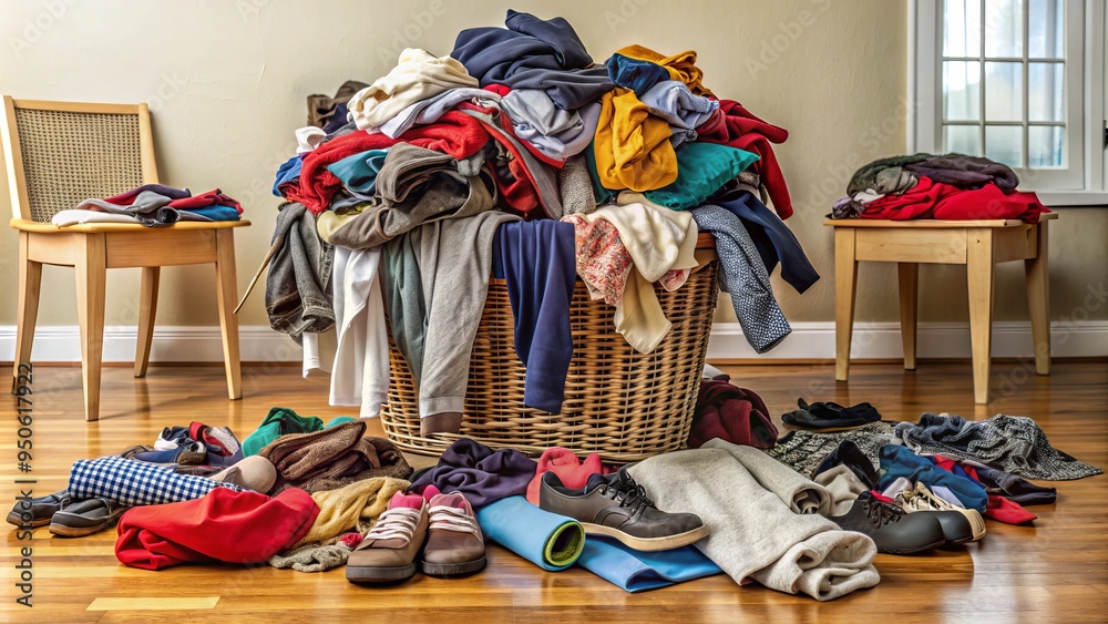 Mountains of worn, stained, and tattered clothing overflow from a ...