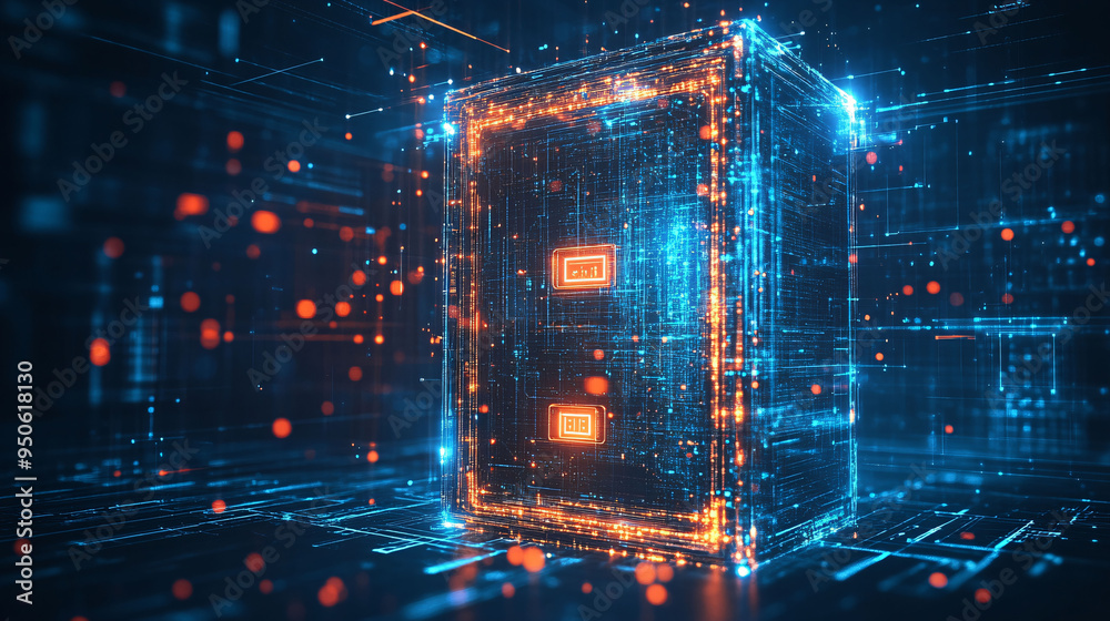 Cyber security concept and digital data protection with a locker in a ...