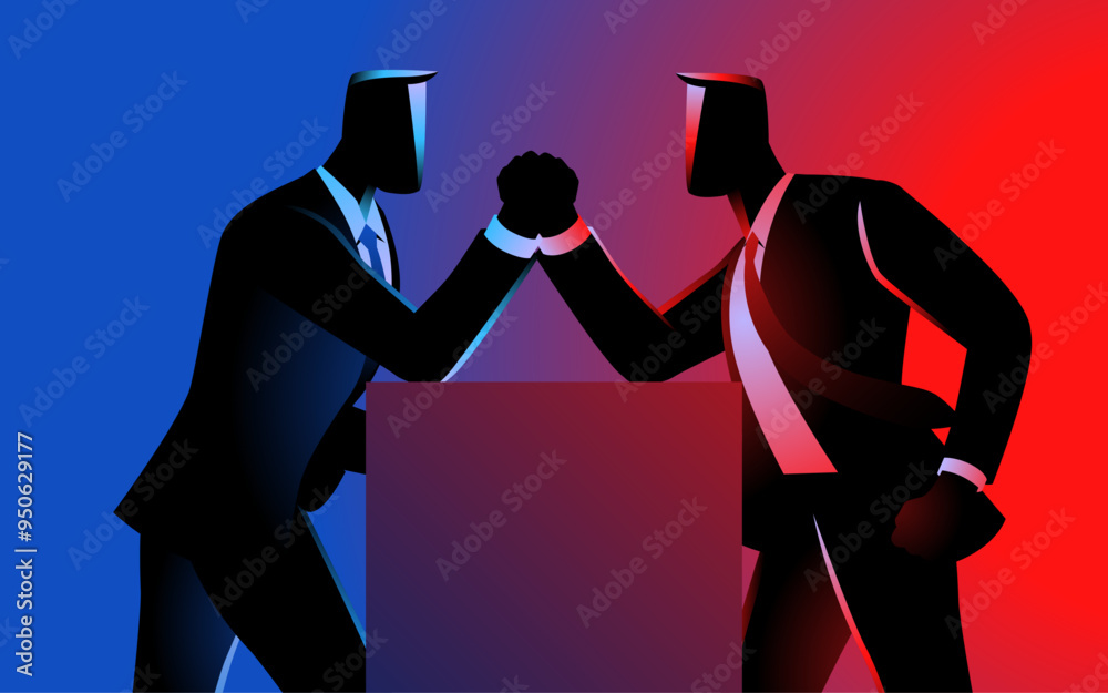 Vector illustration of two businessmen engaged in a hand wrestling ...