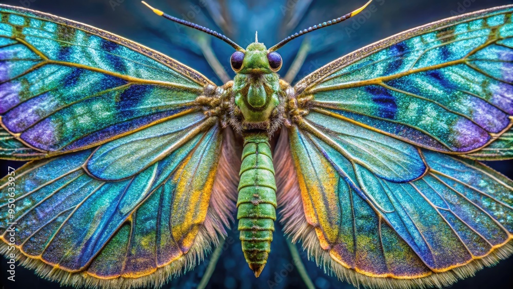 Delicate, intricately patterned wings of a macro-photographed moth ...