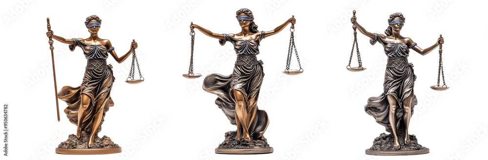Statues of Lady Justice, symbolizing fairness and law, depicted in ...