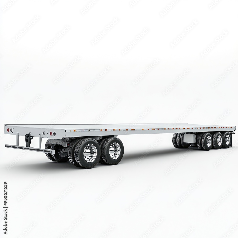 Lowboy Trailer Double Drop Tri Axle on White Background. Side View 3D ...