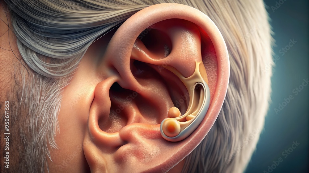 Macro view of a delicate human ear, showcasing intricate details of the ...