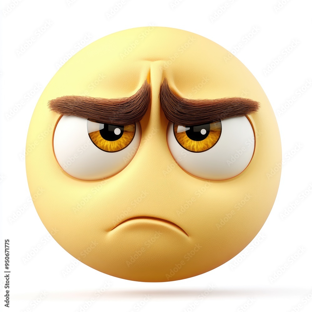 A 3D sad emoji with furrowed brows and wide, unblinking eyes stares ...
