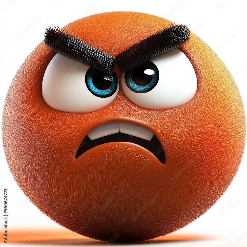 Angry orange emoji with furrowed brows and clenched teeth. A fierce and intense expression ...