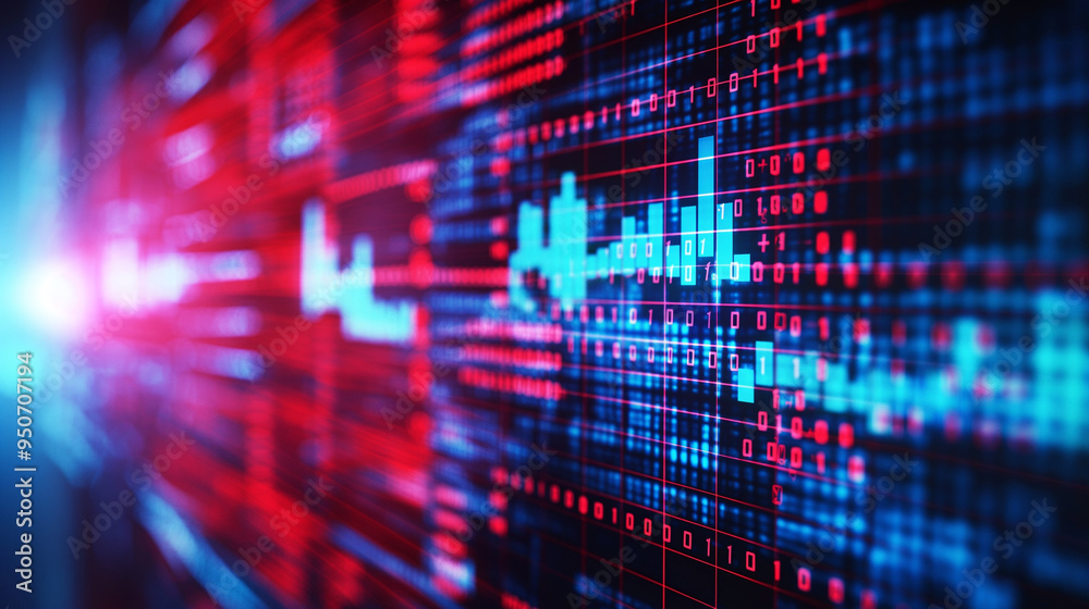 Photorealistic digital news screen with scrolling political headlines ...