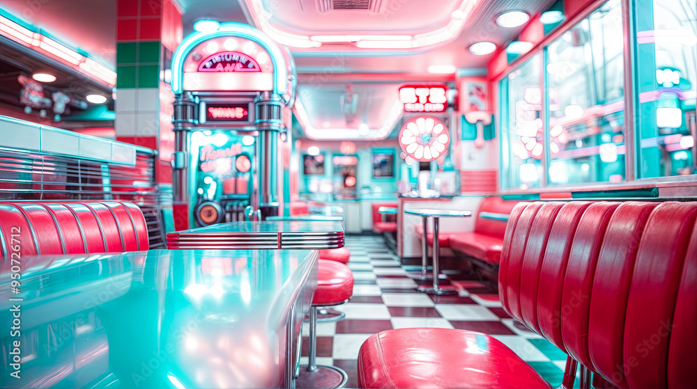 Retro diner booths jukebox restaurant red vinyl fifties nostalgia ...