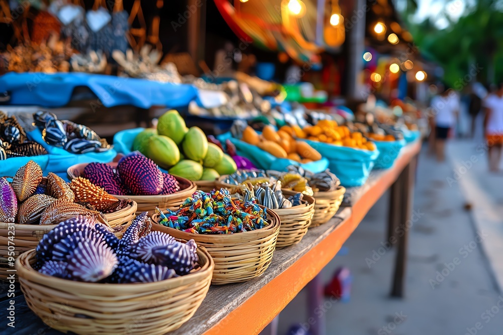 Forever Summer with a vibrant seaside market, captured in a photo where ...